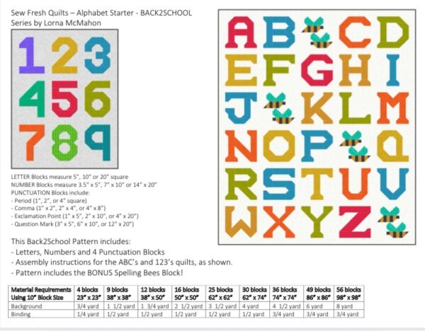 Back 2 School complete Alphabet and Numbers PDF Quilt Pattern Instant ...