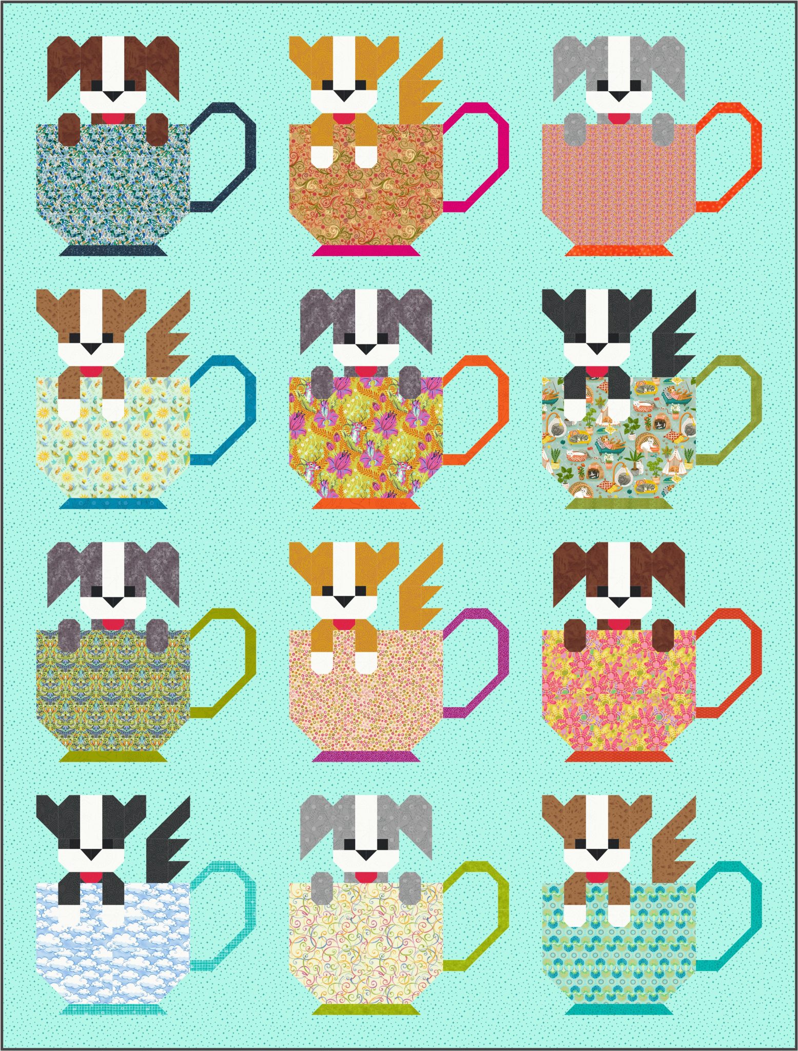 Pups in Cups – PDF Quilt Pattern Instant Download – Sew Fresh Quilts